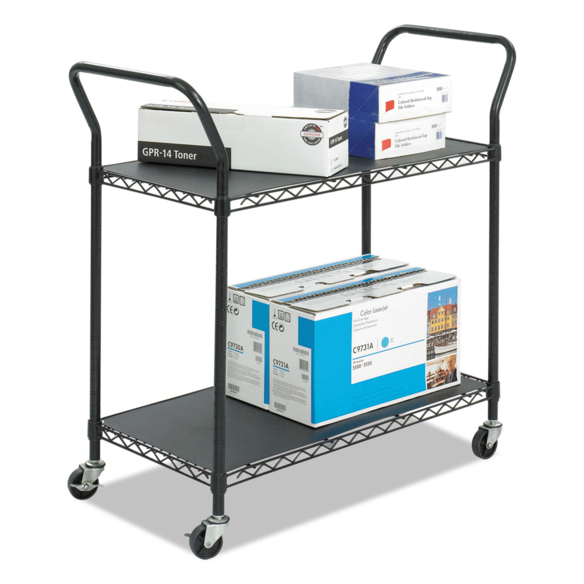 Wire Utility Cart, Two-Shelf, 43.75w x 19.25d x 40.5h, Black — One ...