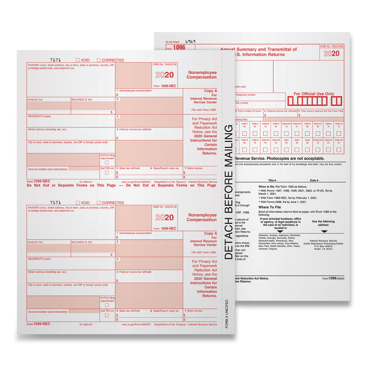 5-Part 1099-MISC Tax Forms, 8.5 x 11, 50/Pack — One Source Supply
